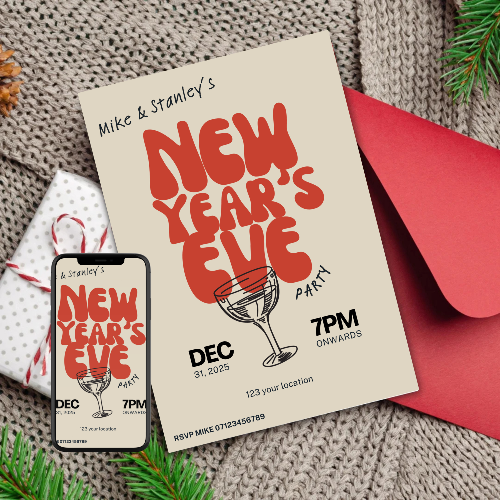 Editable New Year’s Eve Party Invitation | Retro Printable NYE Invite ...