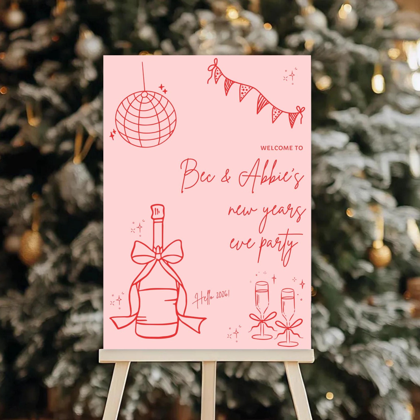 Editable New Years Eve Welcome Sign • Pink & Red Party Sign Printable ...